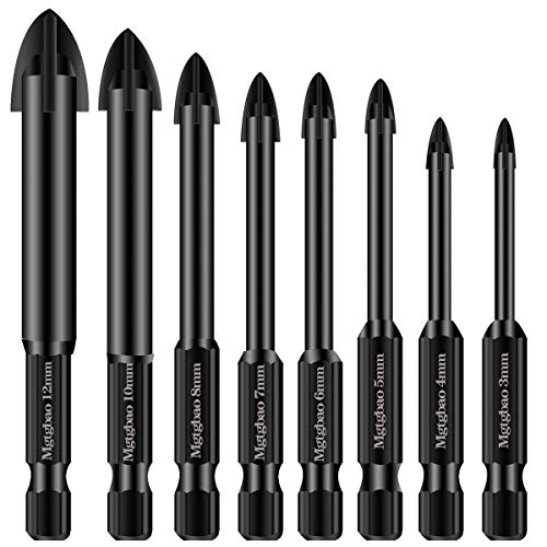 Mgtgbao 8PC Concrete Drill Bit Set,10pc 3mmMasonry Drill Bits for Tile,Brick, Plastic and Wood,Tungsten Carbide Tip Best for Wall Mirror and Ceramic Tile on Concrete and Brick Wall