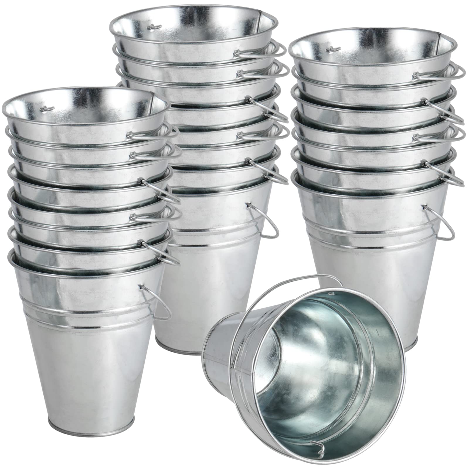 MUKCHAP 24 Pack Galvanized Planter Bucket with Handle, 4.5" W x 5" H Small Metal Flower Plant Pot Bucket for Storage, Decoration,Planting, Holding Dry Flower