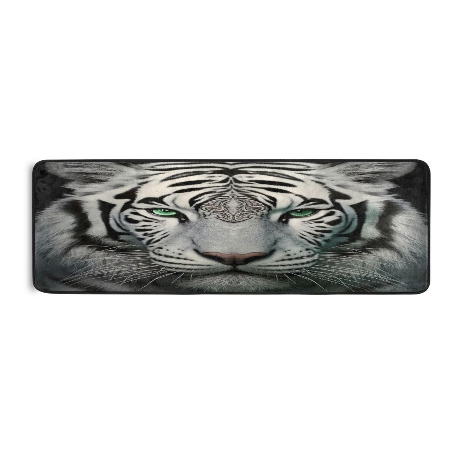 xigua White Tiger with Green Eyes Non-Slip Runner Rug Area Rug Washable Rectangle Rug for Bedroom Living Room Bathroom Hallways Home Decor 72x24 Inches#261