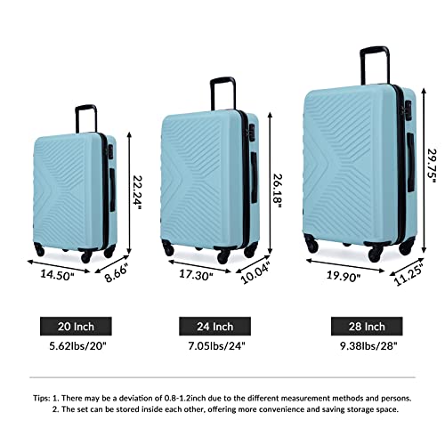 Tripcomp Luggage Sets Wear-Resistance Hardside Lightweight Suitcase Double Spinner Wheels, TSA Lock,Two Hooks, Scratch-resistant Carry-on,3 Piece Set(20inch 24inch 28inch) (Green)