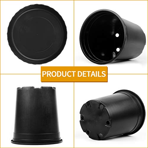 Mhonniwa 1 Gallon Nursery Pots for Plants Plastic Pots with Drainage Hole and Saucer for Indoor Outdoor Plants, Seedlings, Succulents and Cuttings, Black, 6 inch 12 Pack