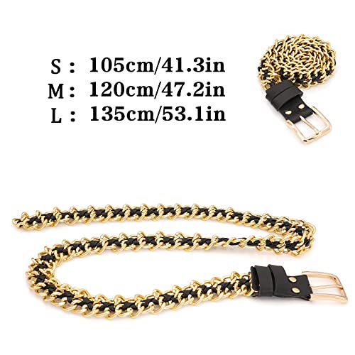 YeeHeen Leather Chain Belts Womens Metal Waist Belts Adjustable Waist Chain for Dress 105CM Gold