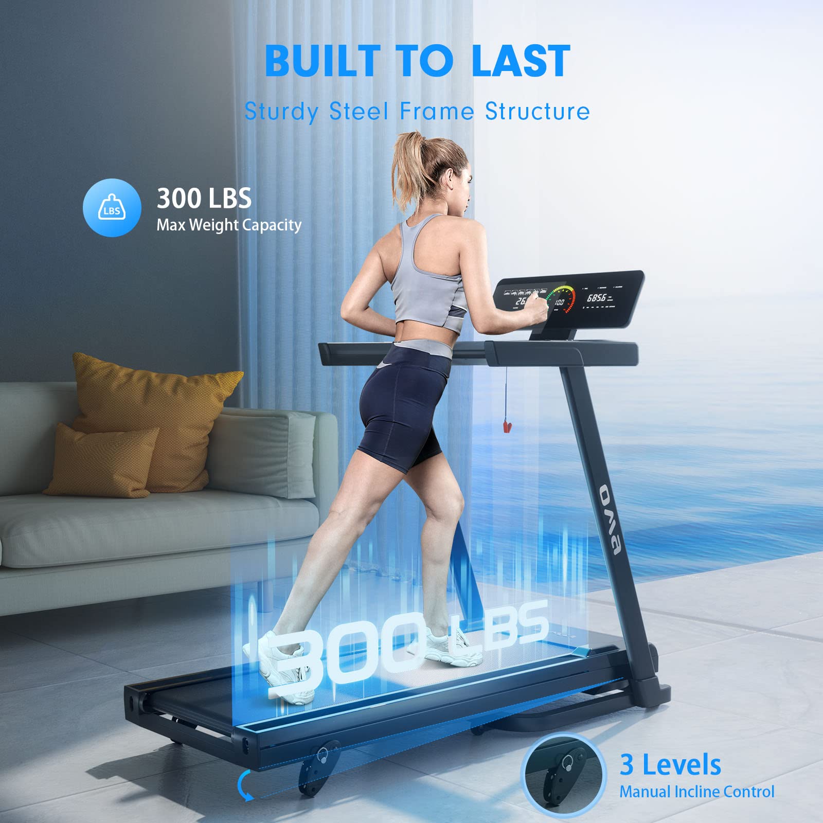 OMA Treadmills for Home, Max 2.5HP 300 LBS Capacity Folding Treadmill with LED Display, 36 Preset Programs, Walking Jogging Running Exercise Machine