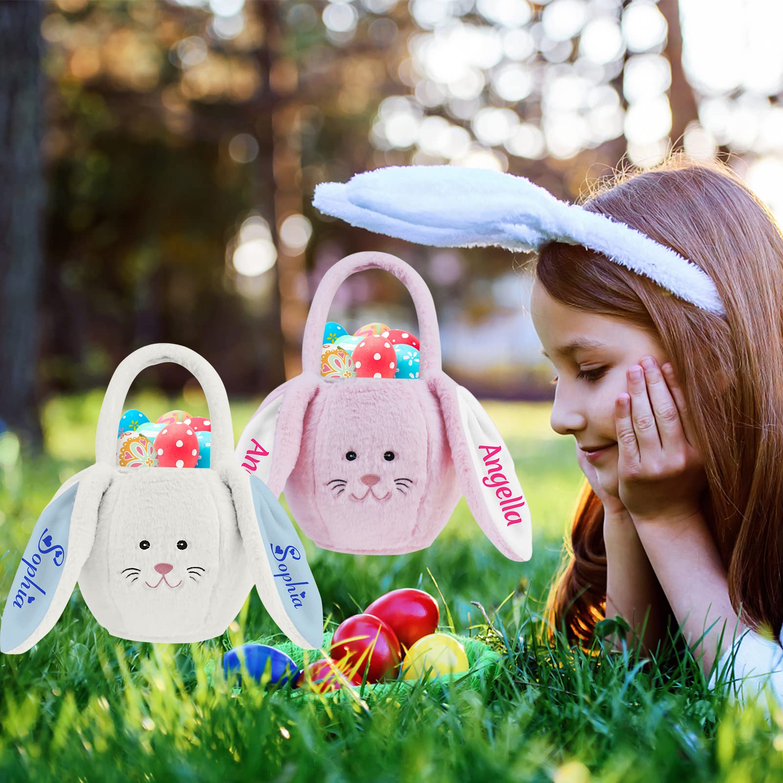Personalized Easter Basket for Boys Girls Kids Custom Easter Basket with Name Handle Customized Easter Egg Bag Gifts for Children Teen
