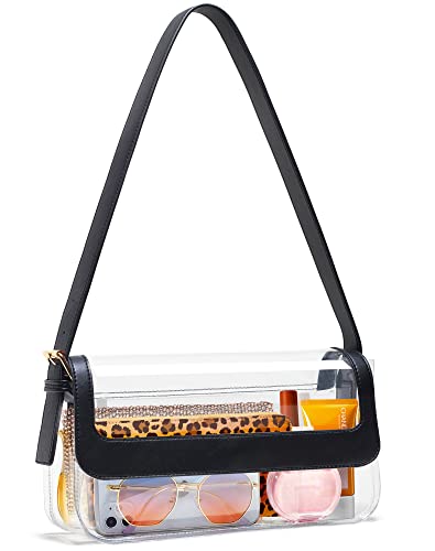 Vorspack Clear Bag Stadium Approved - Cute Clear Purse for Women PVC Clear Stadium Bag for Work Concerts Sports Festivals - Black