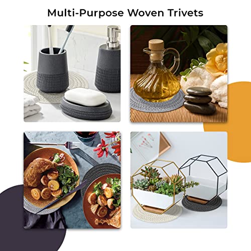 Trivets Pot Holders Set for Hot Dishes Set of 3, Hot Pads for Kitchen, 100% Cotton Trivets for Hot Pots and Pans, Spoon Rest for Cooking & Baking, Stylish Coaster & Hot Mats (Mix Grey 7 Inch Diameter)