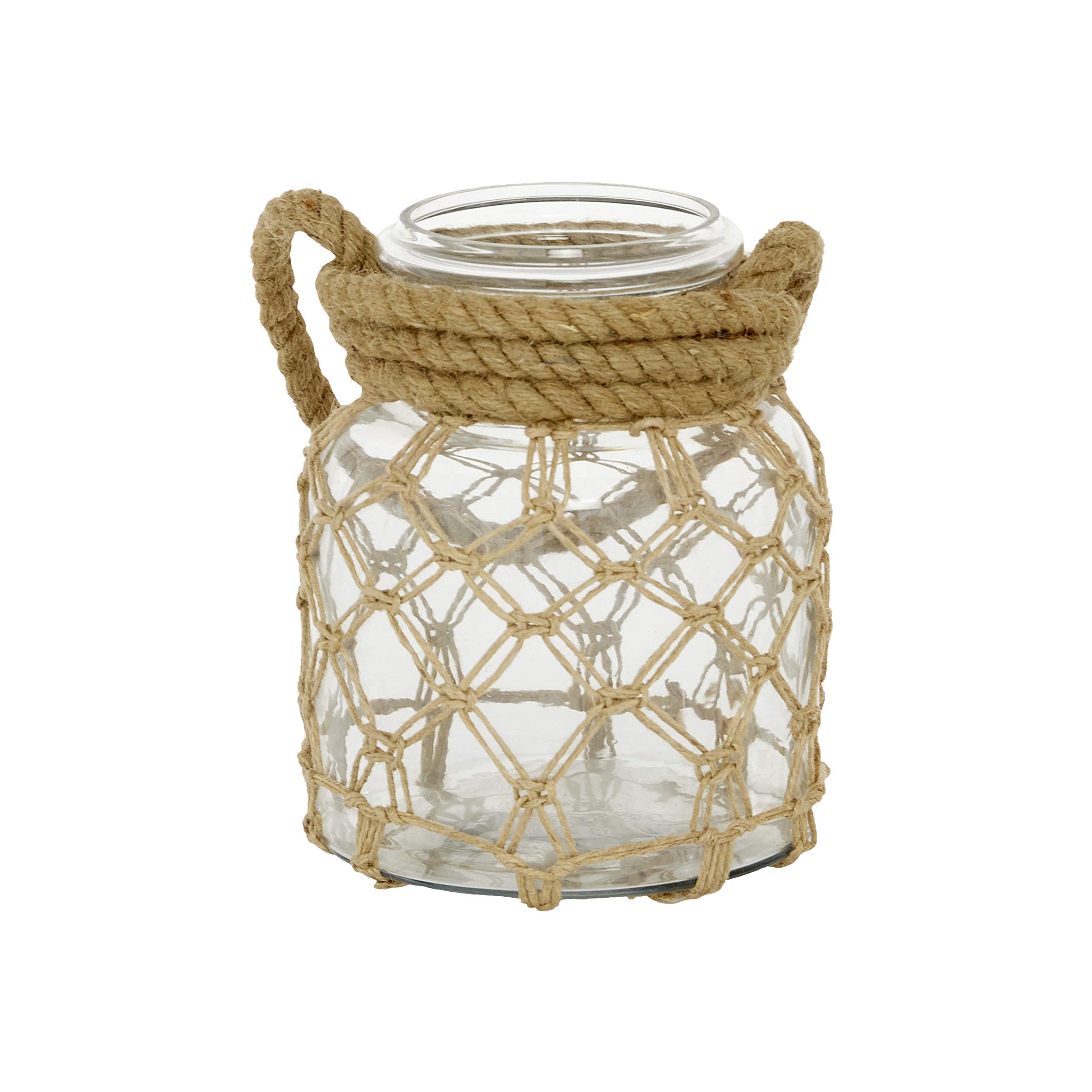 The Novogratz Glass Decorative Candle Lantern with Rope Handle, 7" x 8" x 9", Clear