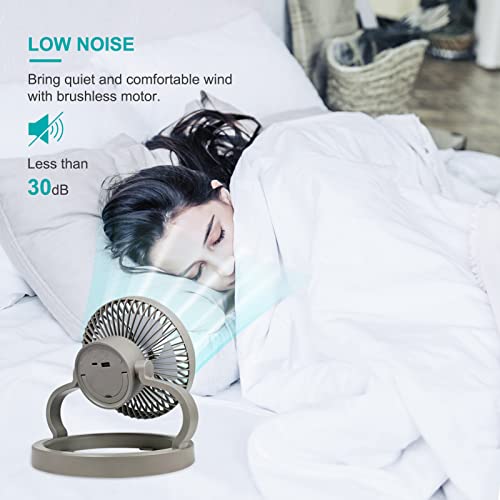 Teioe Camping Fan with LED Lantern, 8000 mAh Battery Operated Tent Fan with Hook, Rechargeable Table Fan for Camping, Fishing, Jobsite, Office, Emergency (Grey)
