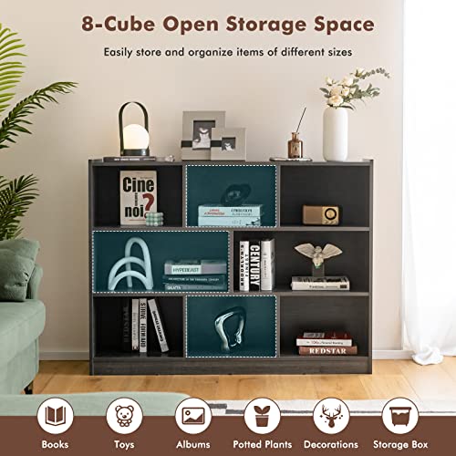 STAKOL 8 Cubes Bookcase, Open Display Cabinet Shelf, 3-Tier Bookshelves Storage Organizer, Wooden Corner Bookshelf for Living Room, Playroom, Bedroom (Oak Grey)