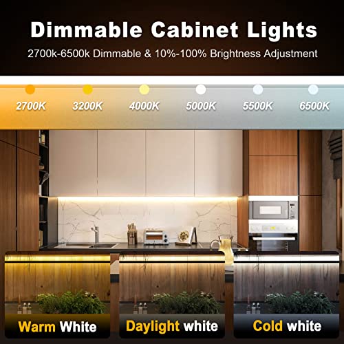 TJOY 19.6ft Under Cabinet Lighting + 50ft Bluetooth LED Strip Lights, 6PCS Dimmable 2700k-6500k Warm White to Daylight Bright LED Strip Light Bars for Kitchen Cabinet, Counter, Shelf