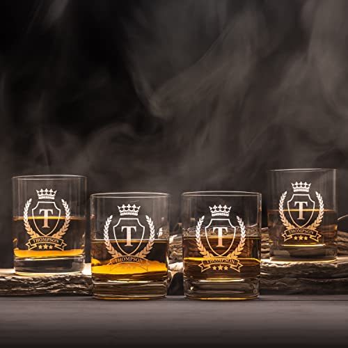 Personalized Whiskey Decanter Set With Glasses - Custom Whisky Drinking Glasses Set of 4 - Engraved Vintage Glassware - Whiskey Gifts for Men, Him, Dad, Birthday, Wedding, Groomsman, Anniversary