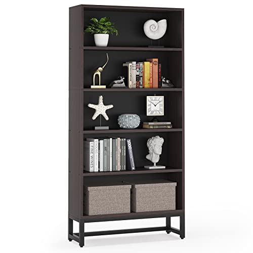 Tribesigns Tall Bookcase and Bookshelf, 70.8β Large Bookcases Organizer with 5-Tier Storage Shelves, Heavy Duty Free-Standing Library Bookshelf Shelving Unit for Living Room, Bedroom (Sandalwood)