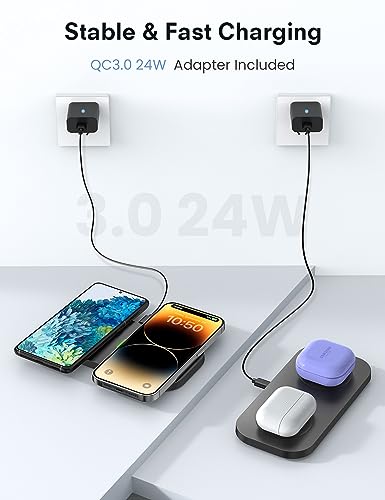 Wireless Charging Pad, JoyGeek Dual Wireless Charger for iPhone 14 Plus/14 Pro/14/13 Pro Max/Pro/Mini/12,Airpods 3/2,Wireless Phone Charger for Samsung S22/S21,24W Fast Wireless Charger(Black)