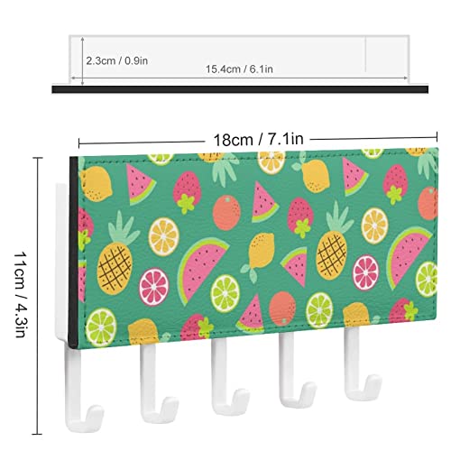 Tropical Fruits PU Leather Wall Mounted Key Hook Organizer Hanging Key Holder Decoration