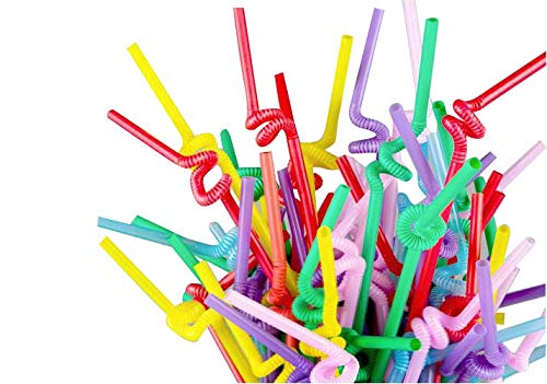 Multi-Colored Flexible Disposable Drinking Straws Bendable Extra Long Bendy Party Plastic Straws, 100 Count