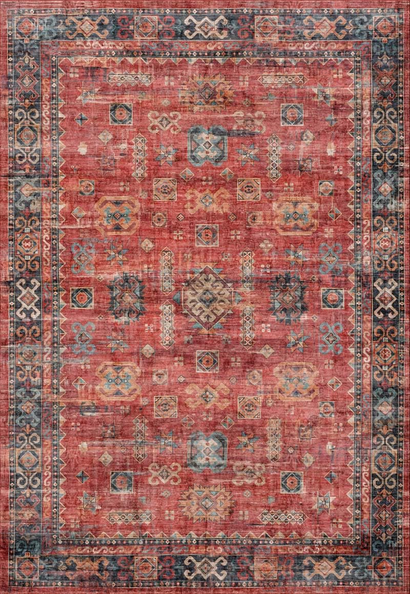 QQL Rug for Living Room, Machine Washable Area Rugs 9'x12' for Bedroom, Ultra-Soft Non-Shedding Faux Wool Vintage Design Boho Low Pile Mat Throw Carpet,Stain Resistant Rugs with Non-Slip Backing