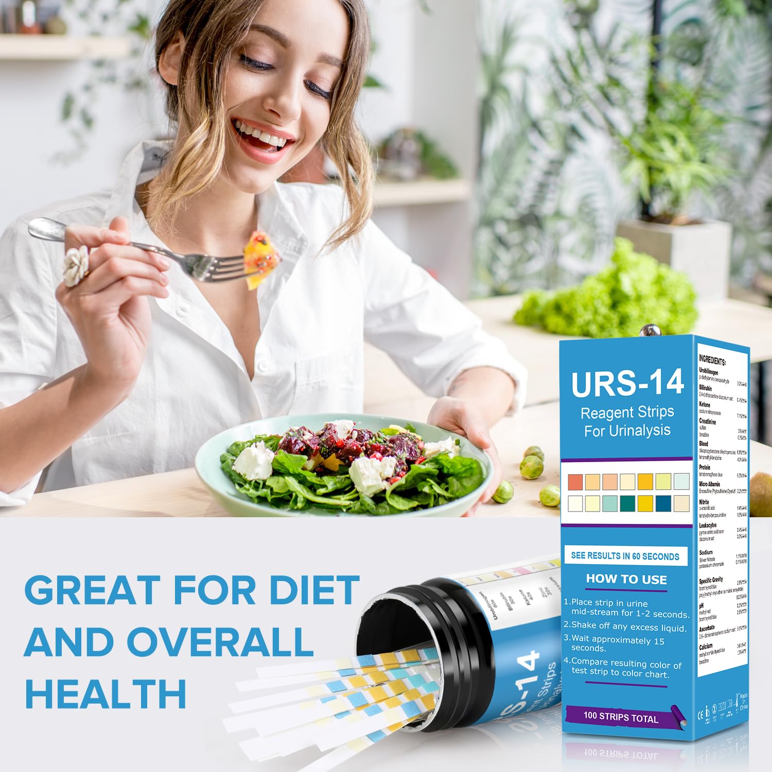 Urine Test Strips 14 Parameters 100 Count, Urinalysis Urine Test Strip for UTI, Keto, Ketosis, Protein, Specific Gravity, Ketone