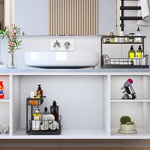 Suppino Under Sink Organizer, 2-Tier Metal Put Out Under Kitchen Sink Organizers and Storage, Sliding Shelf Cabinet Organizer for Kitchen, Bathroom, Desk, etc