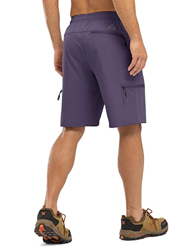TBMPOY Men's Hiking Shorts with 5 Zip Pockets 9'' Lightweight Outdoor Work Athletic Short for Men Travel Running Purple Grey XXL