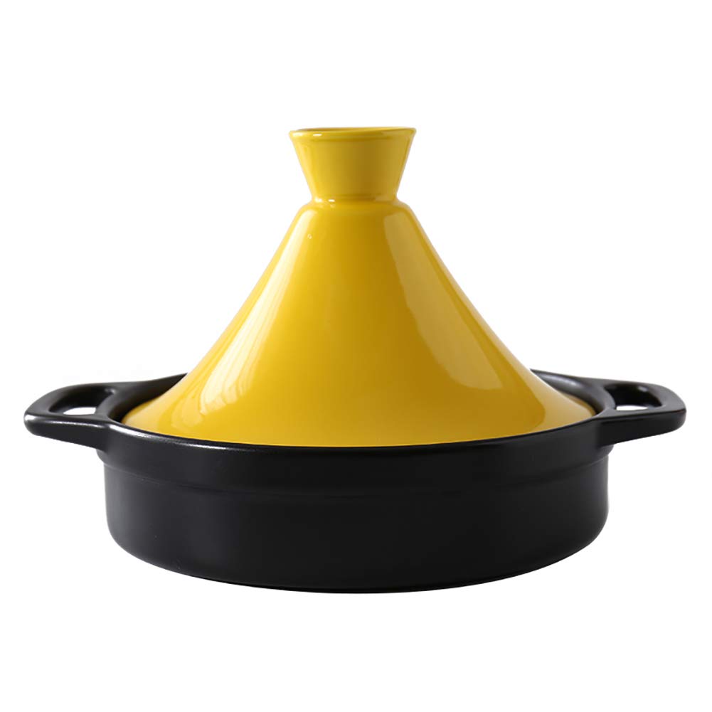 WJXBoos Ceramic Casserole Steamer Braiser Pan Healthy Saucepan Earthen Pot for Braising Slow Cooking,Moroccan Tagine Pot with Lid Yellow 1.3quart