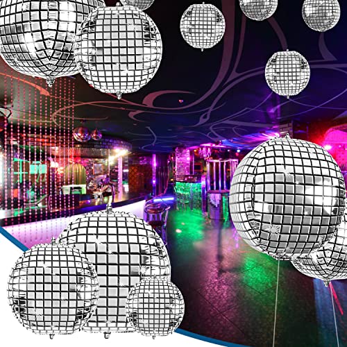 WXJ13 20 Pack Big Disco Ball Balloons for 3 Different Sizes, 32β 22β 10ββ 4D Large Disco Balloons Round Metallic Silver Disco Mylar Foil Balloons for 70s 80s Disco Party Decorations