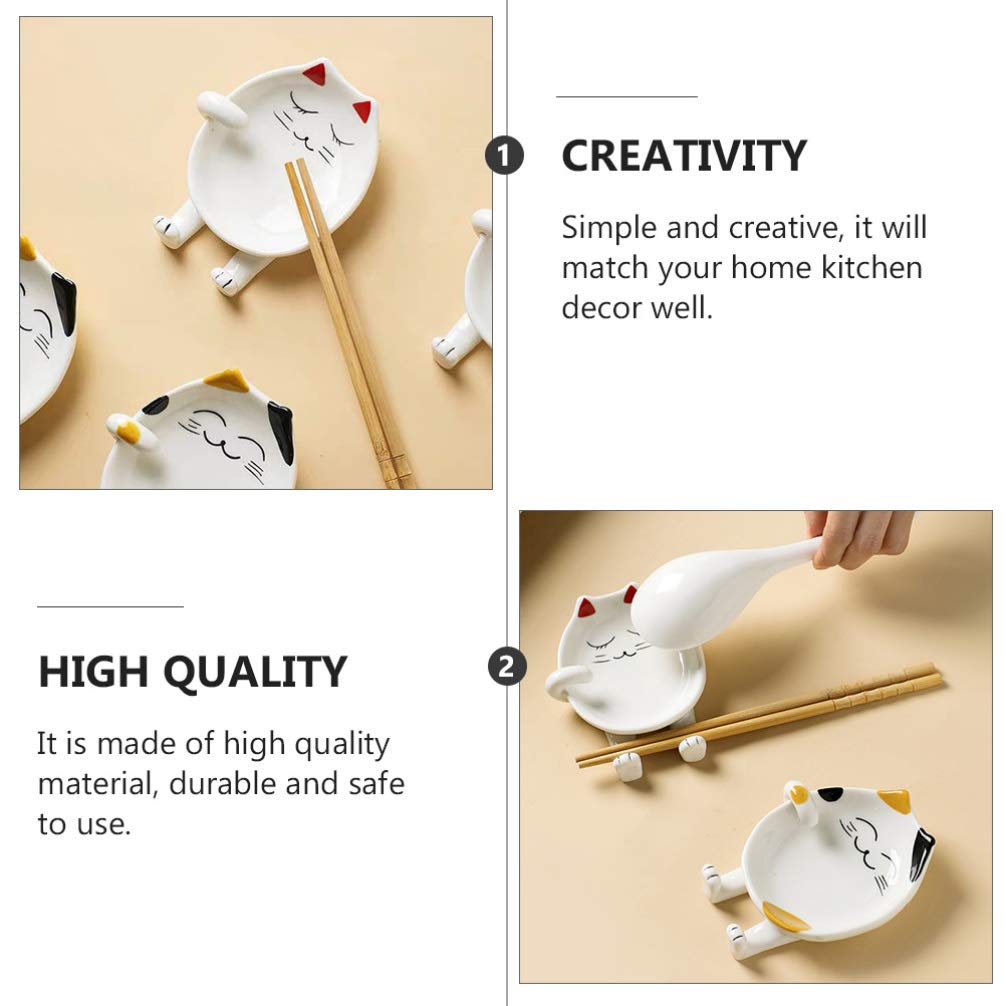 Luxshiny Spoon Rest Cat Spoon Rests ceramic utensil rest Pot Cover Holder spoon and chopstick stand for Stove Kitchen Japanese Decor
