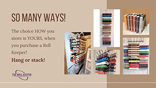 The Roll Keeper, Vinyl Roll Holder and Craft Room Organizer, Hanging Adjustable Rack, Diamond Painting Accessories,Closet, Door and Wall Mount, Holds 36 Roll (White Elastic)