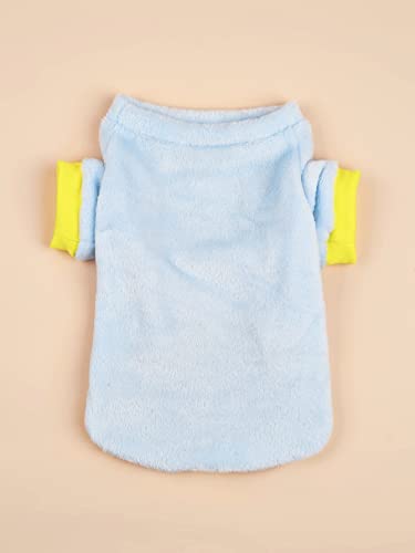 QWINEE 2Pcs Dog Plush Sweatshirt with Hat Set Lovely Dog Shirt Costume for Puppy Small Medium Dogs Kitten Cats Blue M
