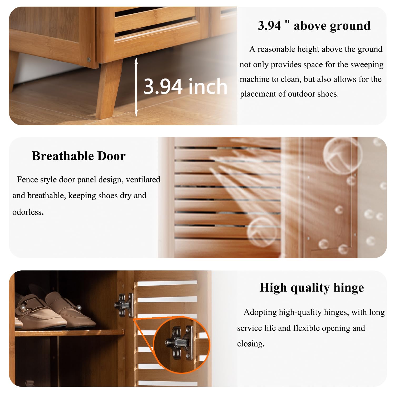 SOBIBO Bamboo Shoe Cabinet, Widen Shoe Storage Cabinet, Shoe Cabinet with1 Drawer and 2 Doors for Entryway, 4 Tier Shoe Storage Cabinet for Closet, Living Room, Bedroom