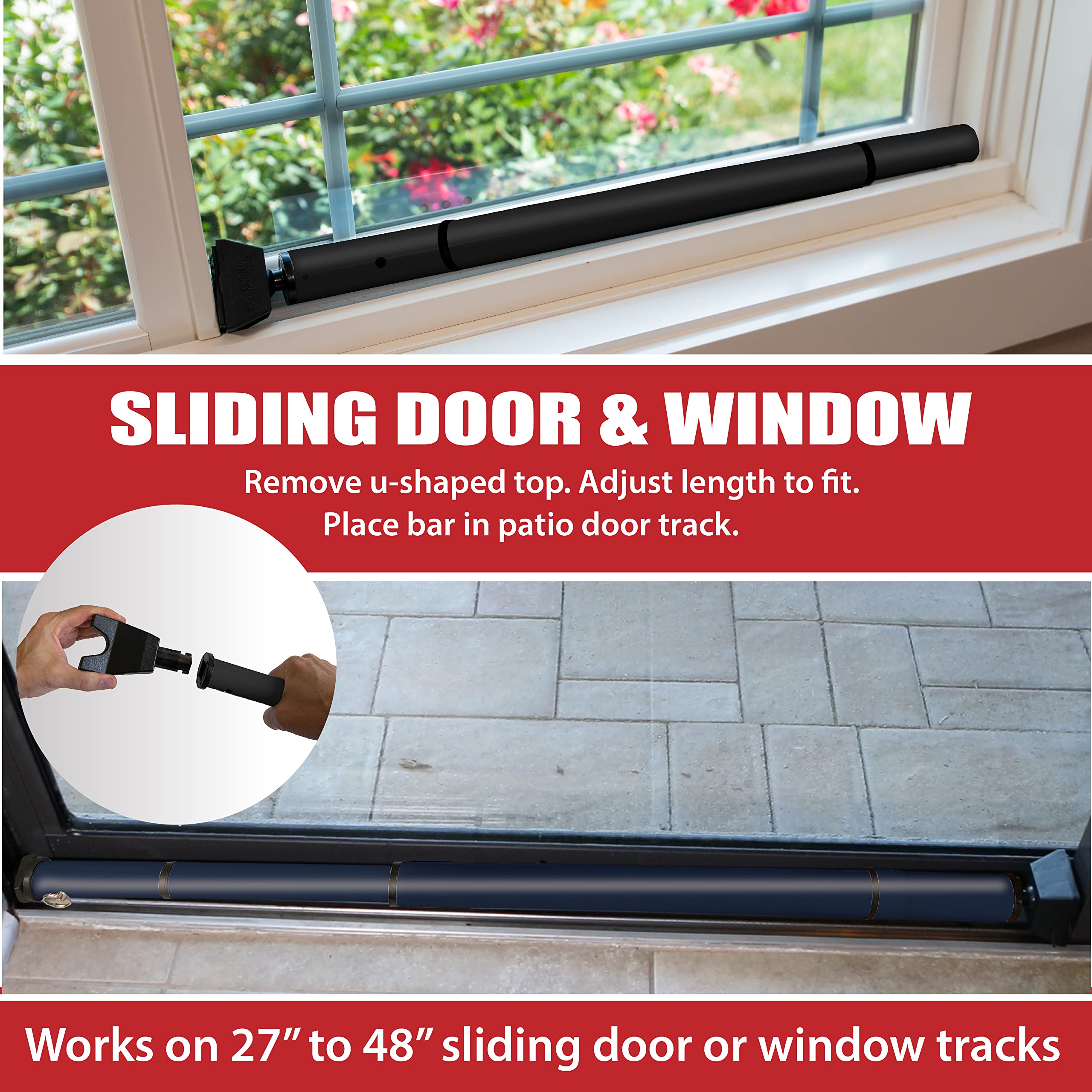 Product Trend Dual Security Bar, 1-Set Adjustable-Length Portable Strong Door Bar for Hinged and Sliding Patio Doors and Windows, Home Safety and Travel Security, Extends 28 Inches to 45 Inches, Black