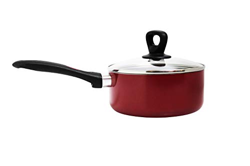 Mirro A79624 Get A Grip Aluminum Nonstick Saucepan with Glass Lid Cookware, 3-Quart, Red