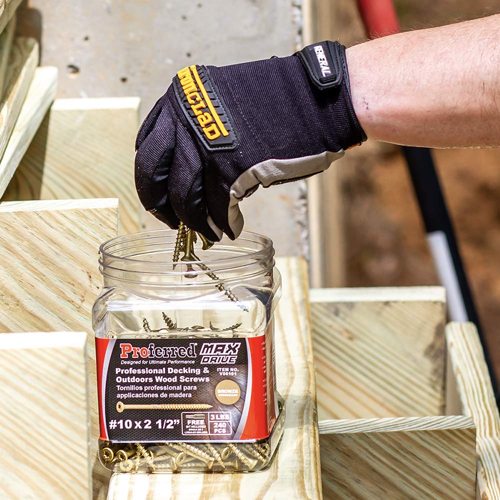 Proferred Professional Decking & Outdoors Wood Screws, Bronze SKT® Coating - 1500 Hour Salt Spray, 10 X 2-1/2",6 Lobe 25 Drive (240pcs with 1 Bit in Jar) Model Number: V56101