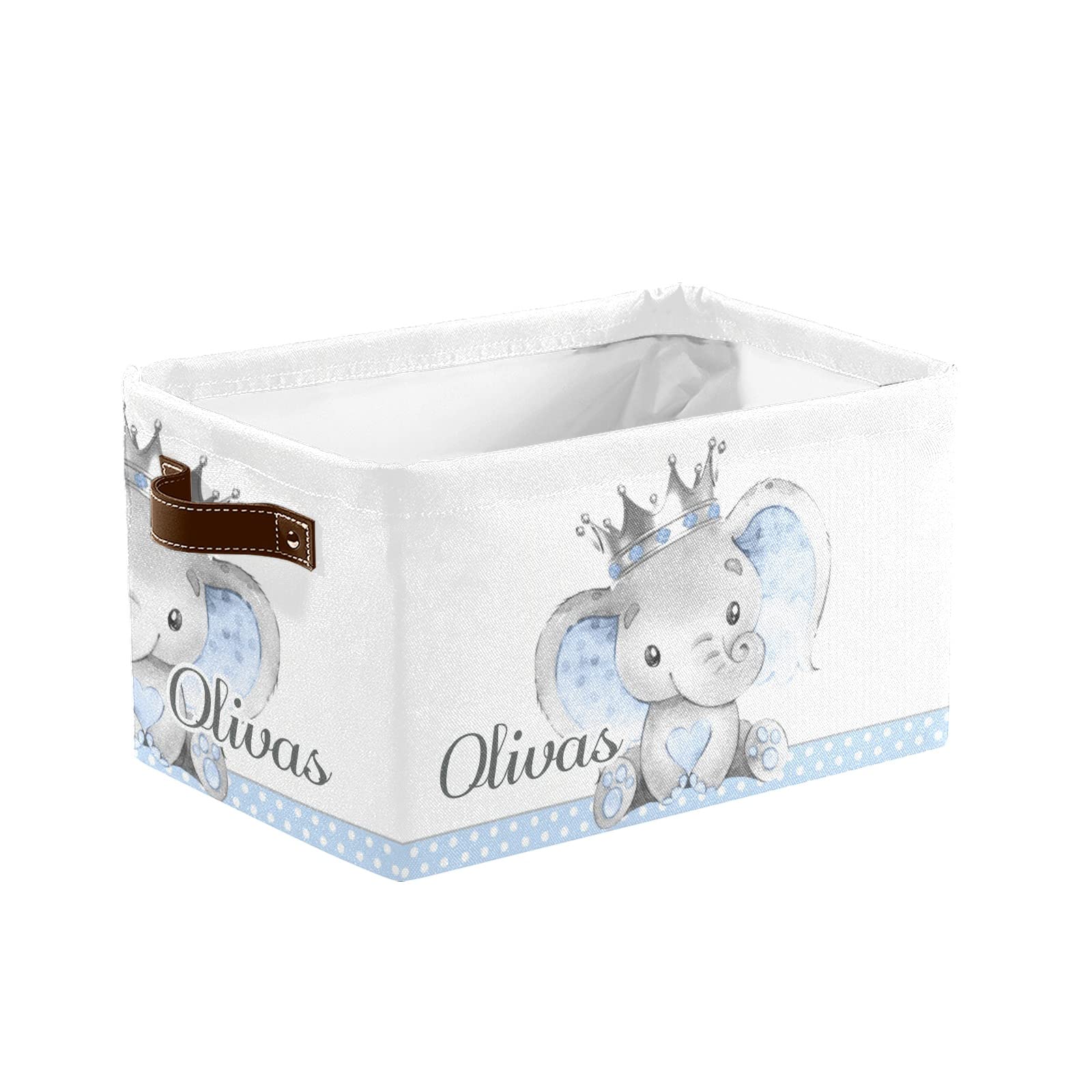 Personalized Storage Bins, Custom Storage Basket Boxes for Organizing Closet Shelf Nursery Toy Elephant Prince