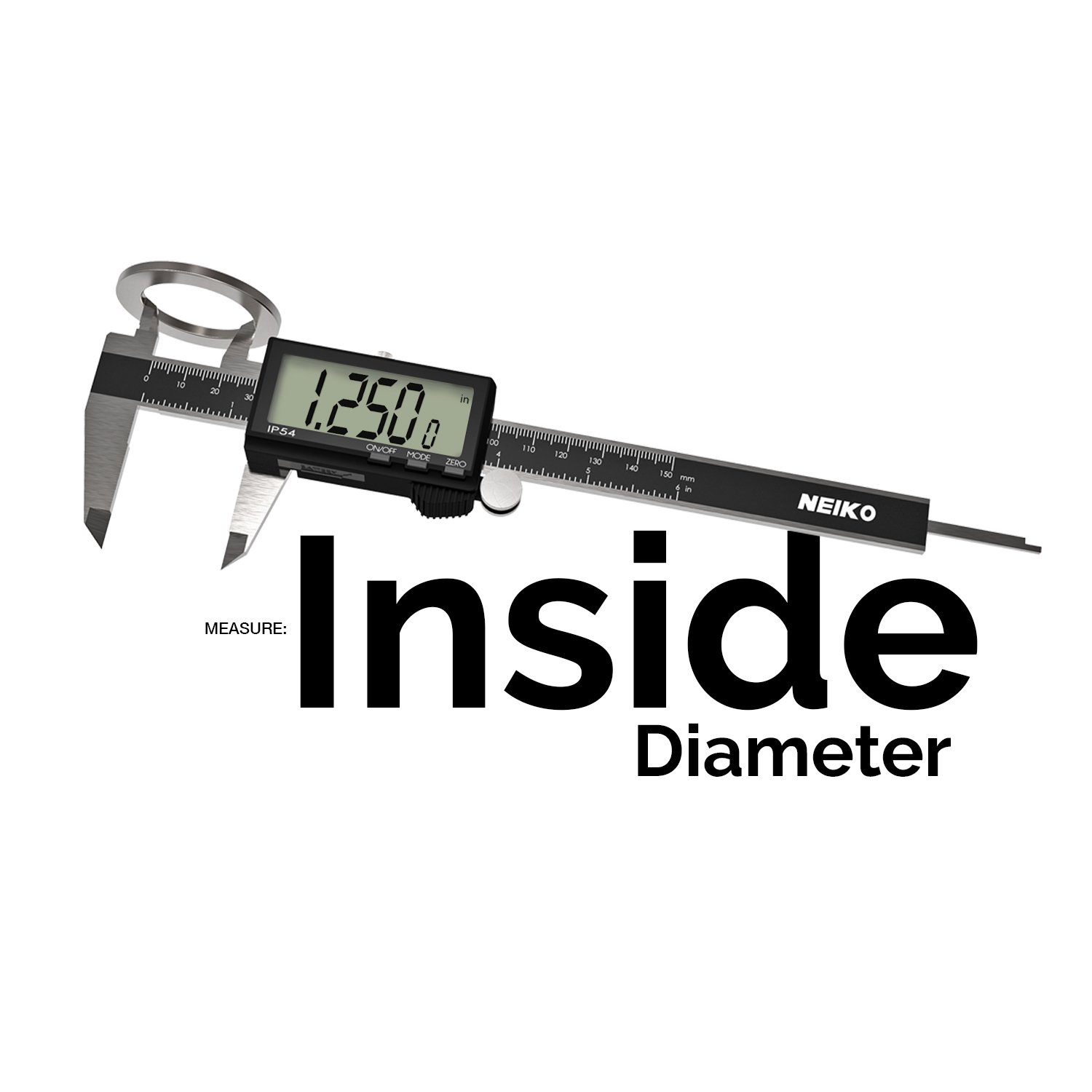 NEIKO 01401A 6-Inch Electronic Digital Caliper, Stainless Steel, Extra Large LCD Screen, Measurement Conversions for Inches, Millimeters, and Fractions, 1 LR44 batteries required. (included)