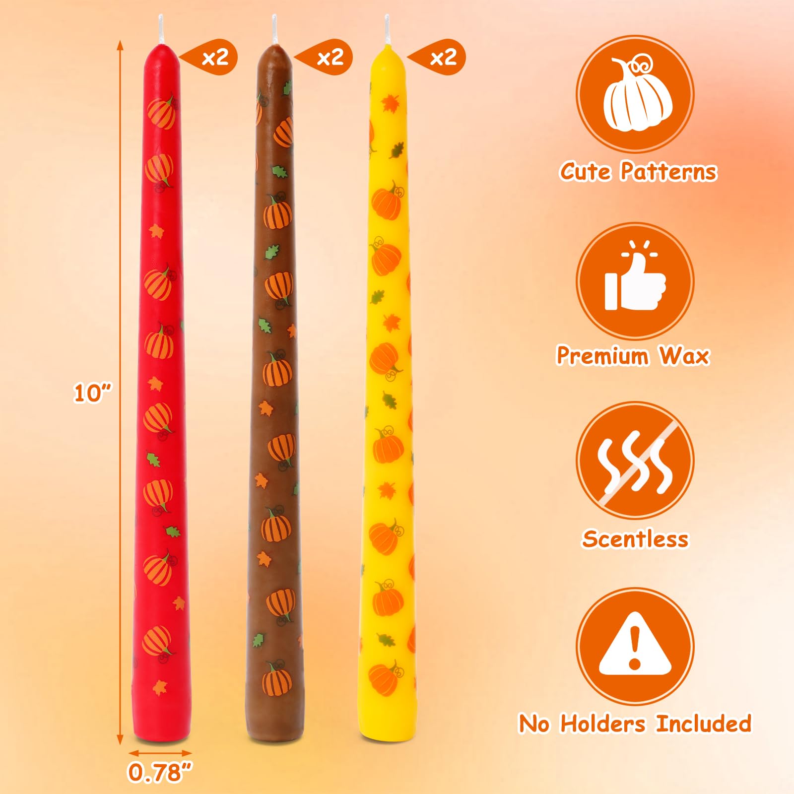 Thanksgiving Taper Candles 10 Inch Decorative Candles Set of 6 Unscented Fall Pumpkin Maple Leaves Candlesticks Thanksgiving Dinner Table Decorations Friendsgiving Hostess Gift Idea Home Decor