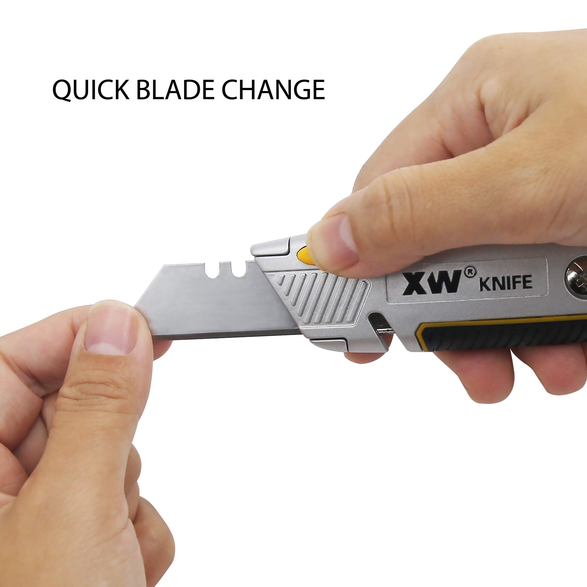 XW Retractable Utility Knife, Heavy Duty Zinc Alloy Box Cutter with 4 Spare Blades