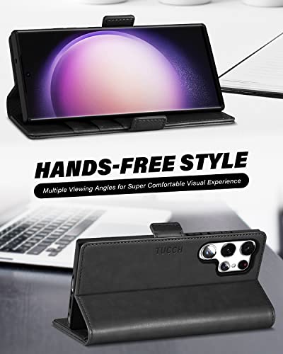 TUCCH Wallet Case for Galaxy S23 Ultra 5G, [TPU Shockproof Interior Case] Kickstand [RFID Blocking] Card Slot, Magnetic PU Leather Folio Cover Compatible with Galaxy S23 Ultra 5G 6.8-Inch 2023, Black