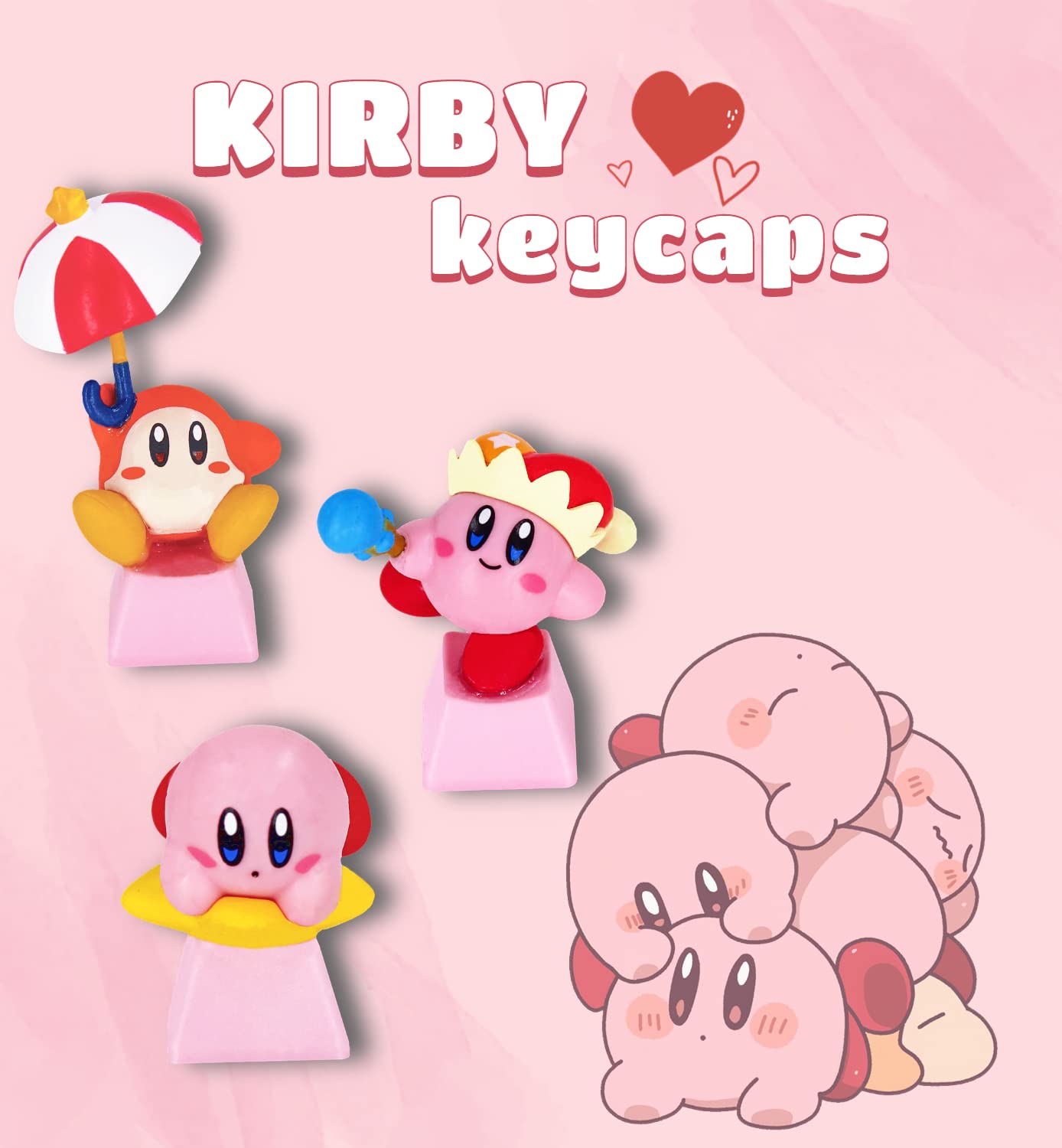 POPKEEY Kirby Keycaps Japanese Anime Pink Key Caps,Compatible with Cherry MX Switches Custom Gaming Mechanical Keyboard (Magic)