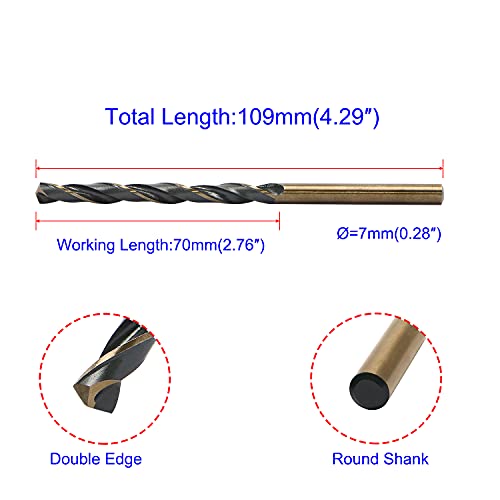 Ohamtes 7mm Reduced Shank Twist Drill Bits High Speed Steel HSS 4341 for Iron/Copper/Plastic/Aluminum Plates/Metal Materials, Round Shank, Double Edge, 5 Pcs