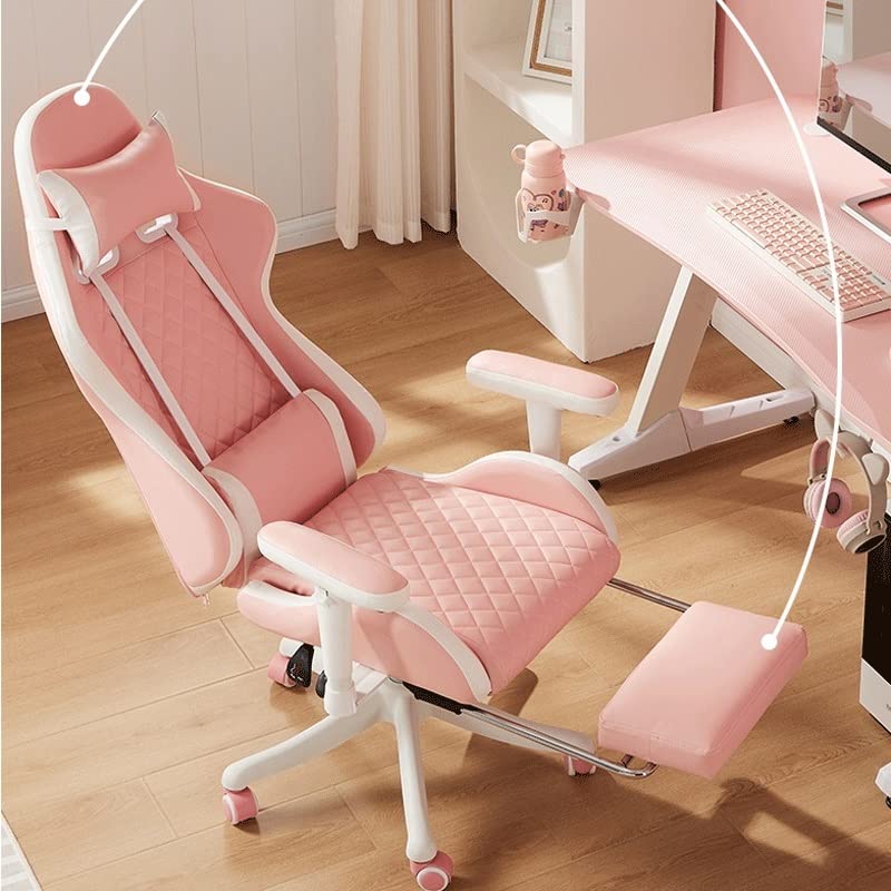 TFIIEXFL Ergonomic Leather Chair Girls Home Office Comfortable Game Swivel Chair Gamer Live Computer Chair (Color : E, Size : 1)