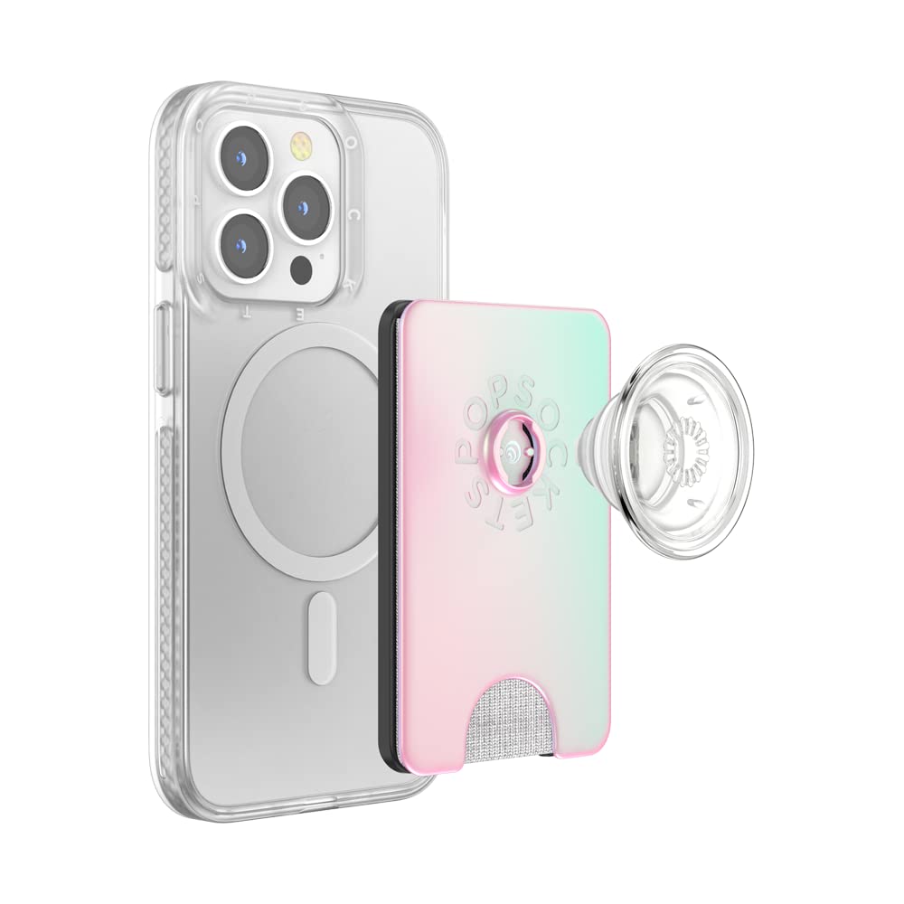 PopSockets Phone Wallet with Expanding Grip, Phone Card Holder, Wireless Charging Compatible, Wallet Compatible with MagSafeĀ® - Mermaid Pink