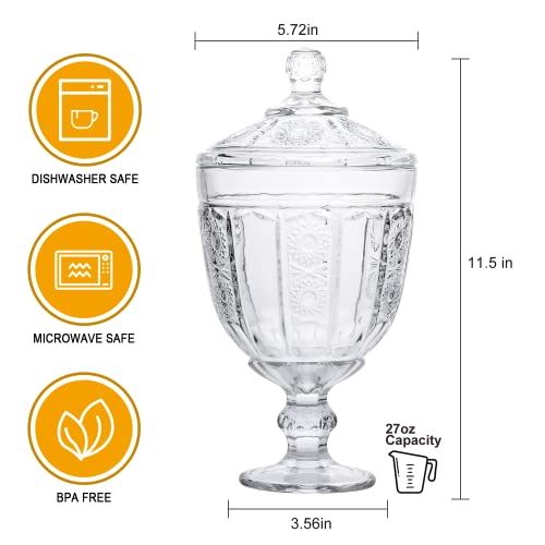 Woaiwo-q Candy Jar Set of 3,Apothecary Jar with Lid, Crystal Candy Jar, Decorative Footed Candy Jar, Cookie Jar, for Candy Buffet, Kitchen, Home, Wedding (27oz)