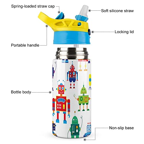 Thermos Cup 500Ml Color Robots Insulated Water Bottle With Straw For Sports And Travel 7.5x2.7 in