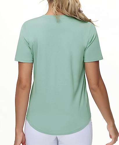 THE GYM PEOPLE Women's Workout Short Sleeve Breathable T-Shirts Athletic Yoga Tee Tops Light Green