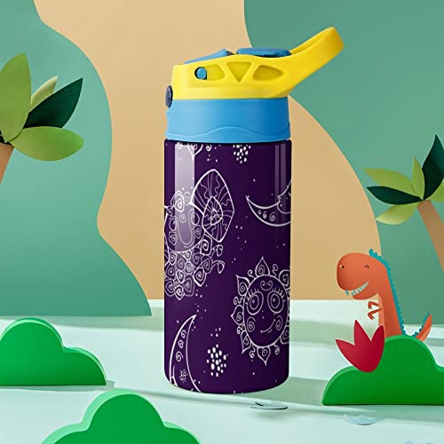 Thermos Cup 500Ml Sun Moon Insulated Water Bottle With Straw For Sports And Travel 7.5x2.7 in