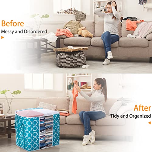 PFFVRP Storage Bags 100L 6-Pack, Blanket Clothes Organization with Reinforced Handle and Clear Window, Foldable with Sturdy Zipper, Large Capacity Comforter Storage Bag(Blue)