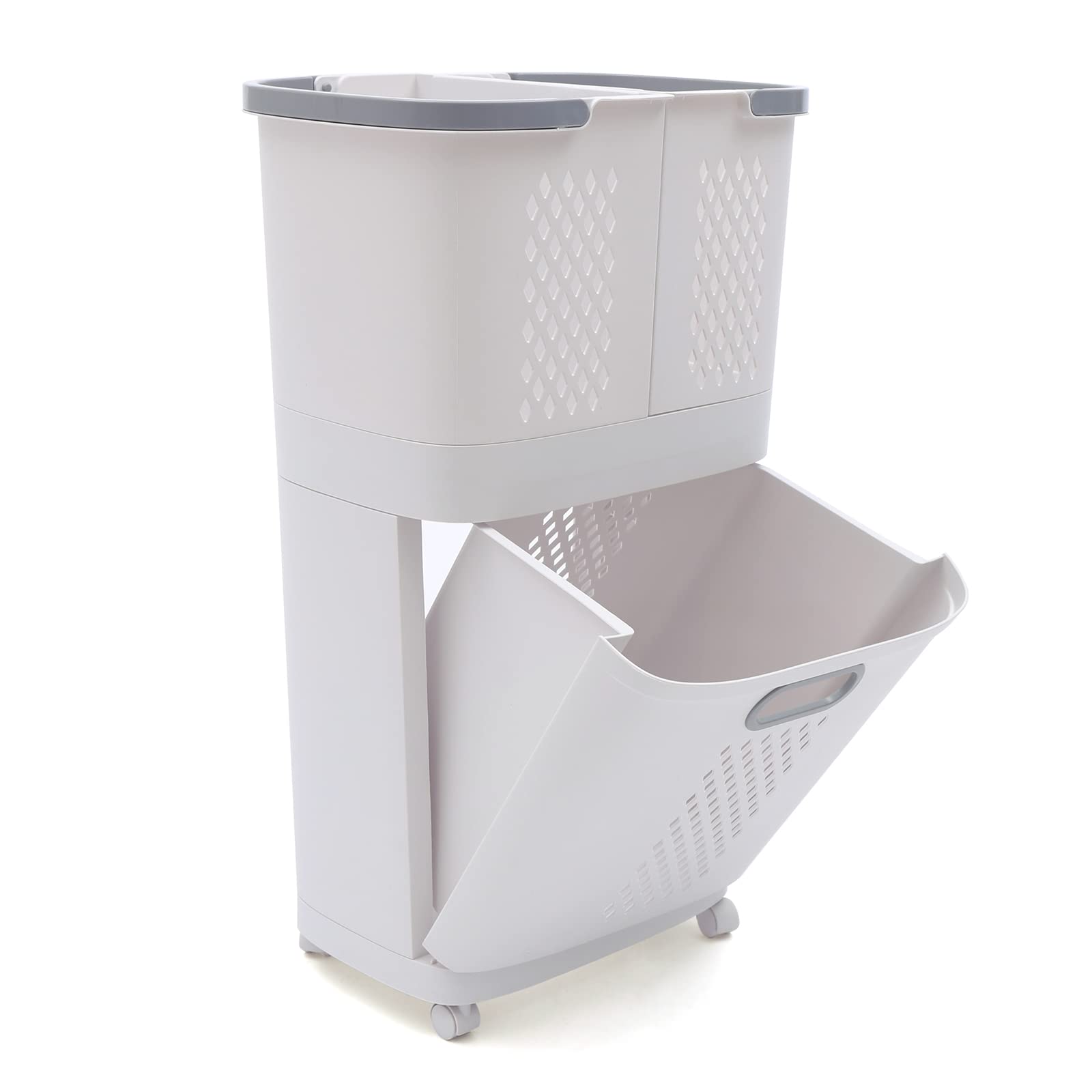 Shikiy 3-Tier Laundry Hamper with Wheels, Movable Household Laundry Basket Rolling Cart Organizer with Wheels Compact Car Basket Shelf for Bedroom Balcony Laundry Table (17.32 * 12.2 * 29.13inch)