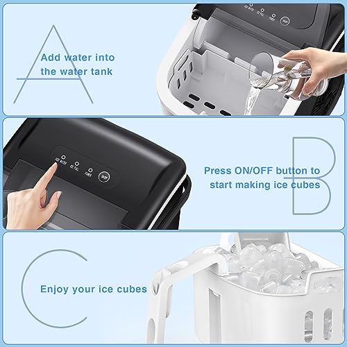 R.W.FLAME Ice Makers Countertop,Ice Maker 6 Minutes 9 Ice Cubes 24 Hours 26 lbs Self-Cleaning Portable Ice Maker with Handle and Ice Scoop, Ice Maker for Home/Office/RV/Party(Black)