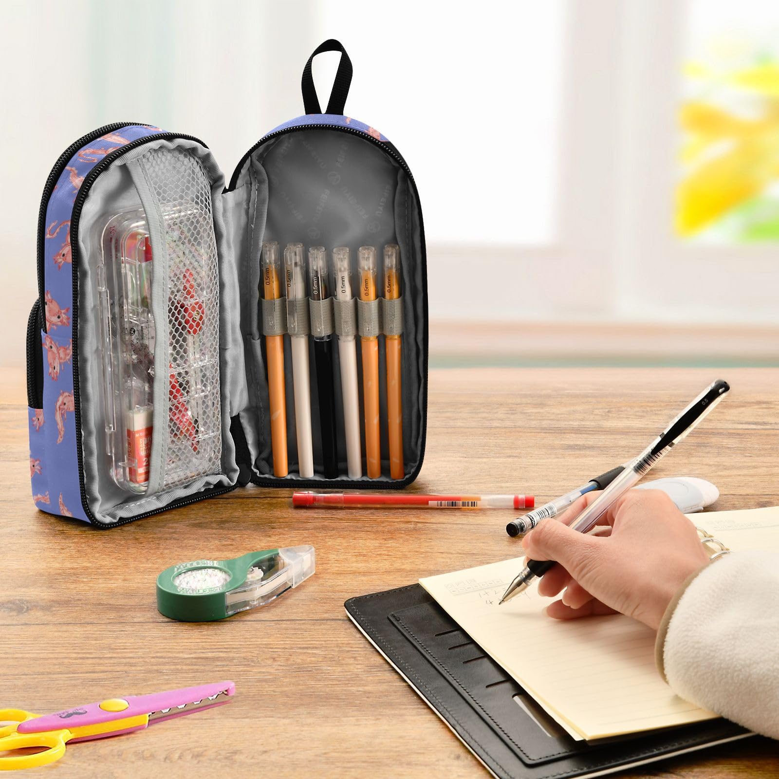Sletend Cute Axolotl Salamander Pencil Case Big Capacity Handheld Pencil Pouch Portable Large Storage Canvas Pencil Bag for Boys Girls Adults Students