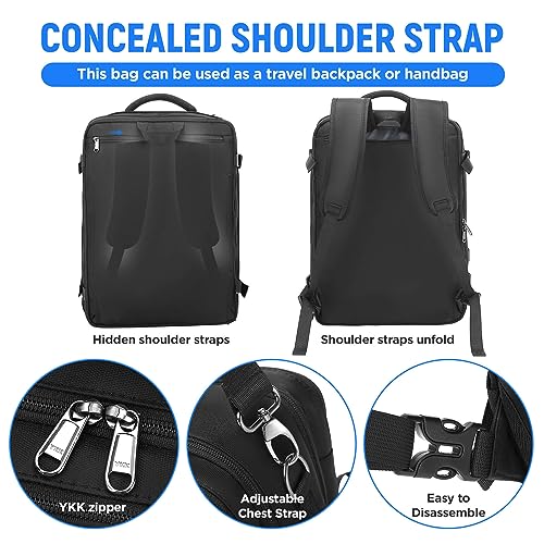 XJ-HOME Travel Backpack For Men,3 in 1 Expandable Laptop Backpack,As Personal Item Flight Approved Carry On Bag For Men and Women Fits 17.3 Inch Notebook,Black